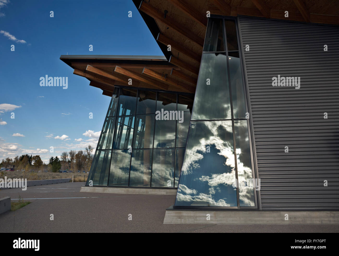 WY01526-00...WYOMING - Clouds reflecting in the windows of the Moose ...