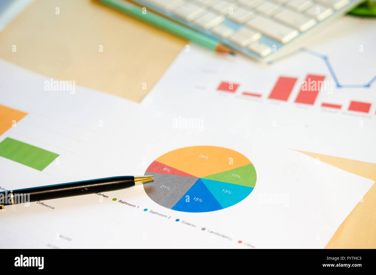 business documents with charts growth and pen Stock Photo - Alamy