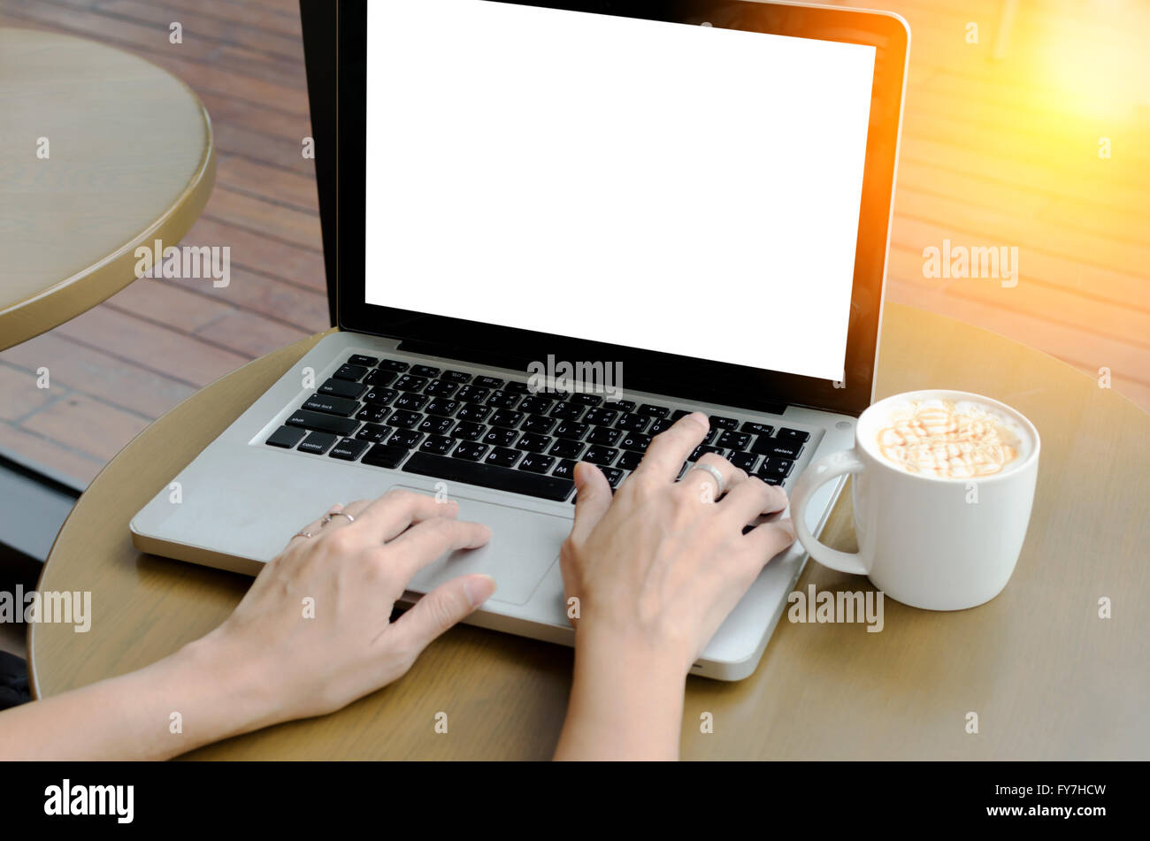 Hands laptop cup coffee hi-res stock photography and images - Alamy