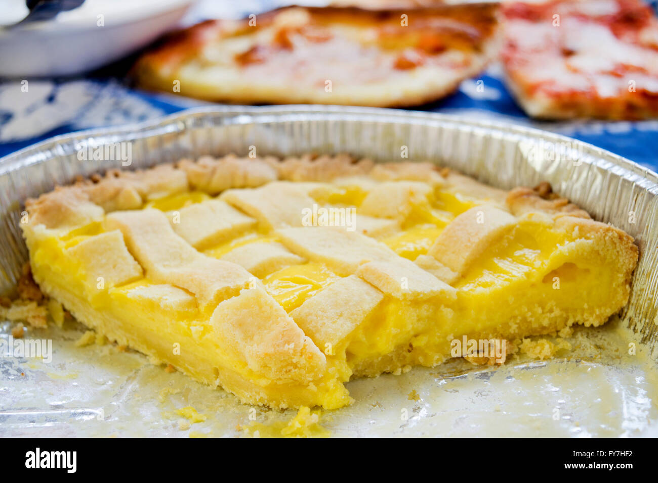 home made cream lemon tart in aluminum pan Stock Photo - Alamy