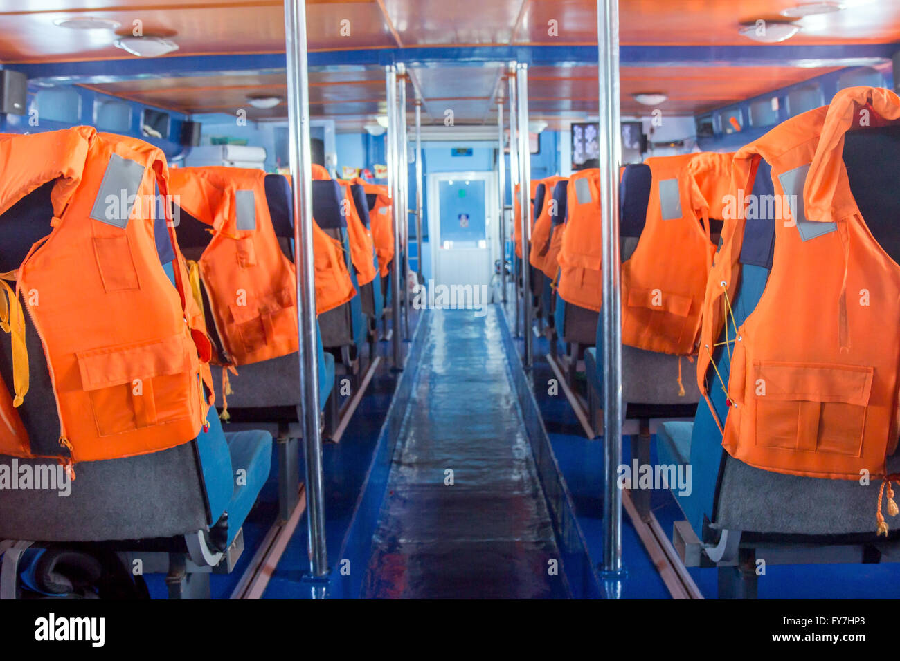 Life jacket on seat of ferry Stock Photo - Alamy