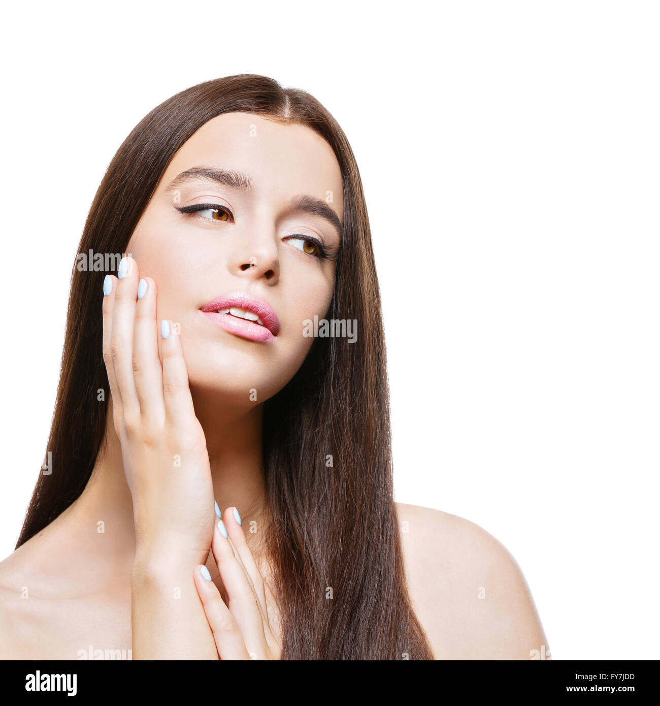 Beautiful girl touching face Stock Photo - Alamy