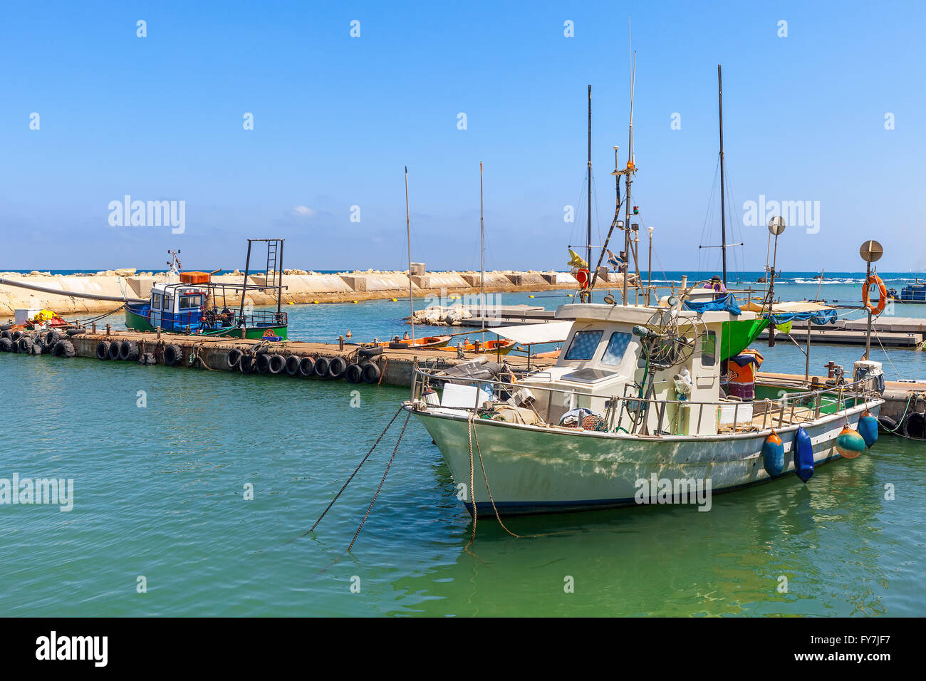 Small fishing boat in port of Jaffa, Israel Stock Photo - Alamy