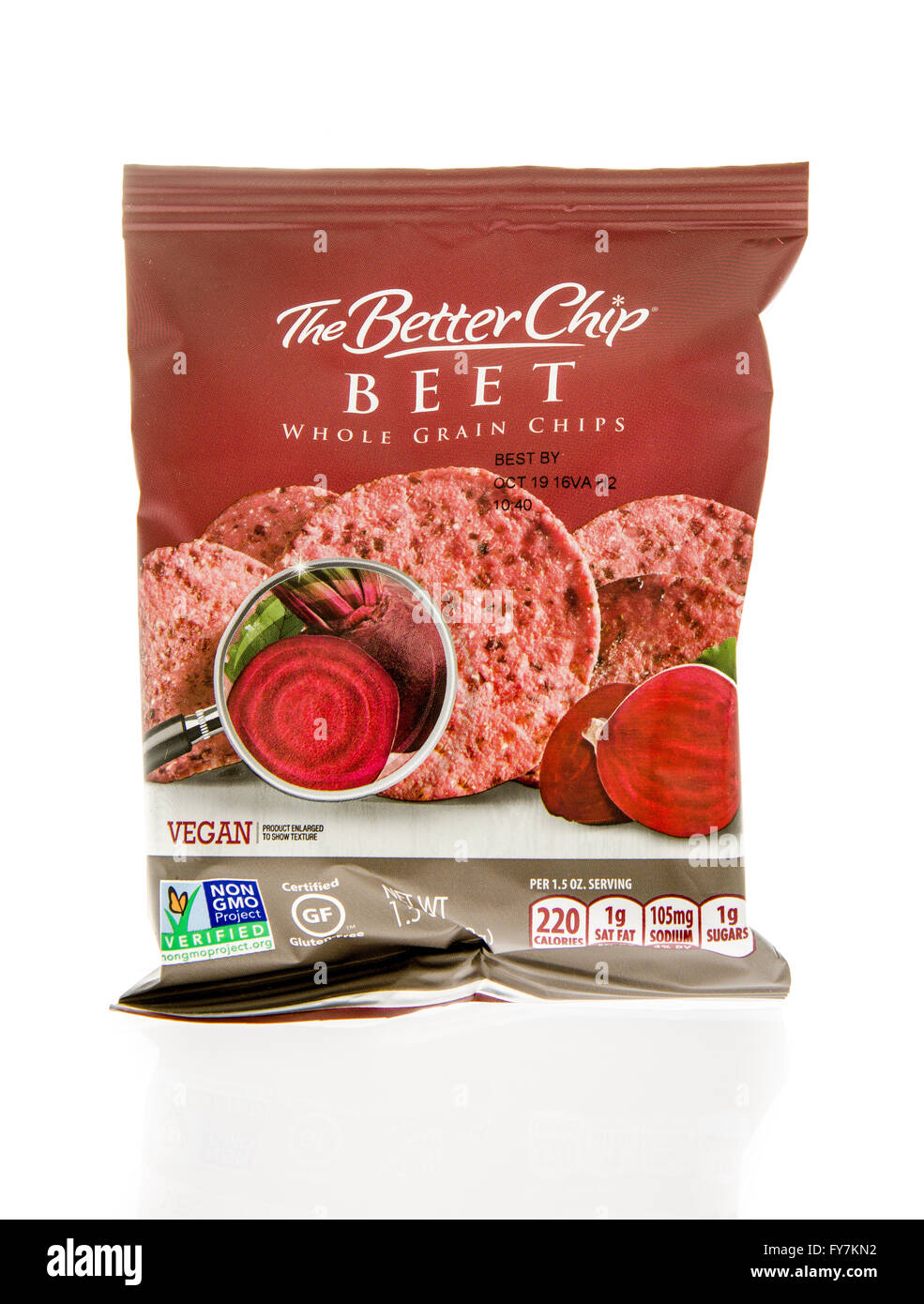 Winneconne, WI - 5 March 2016: A bag of The Better Chip chips in beet ...