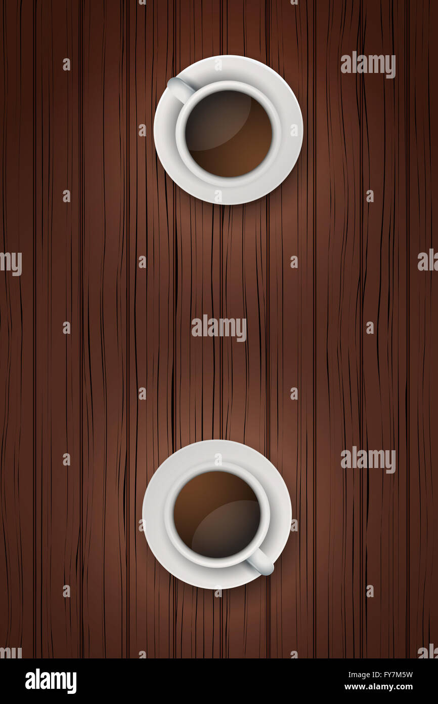 Two cups of coffee on wooden table Stock Photo - Alamy