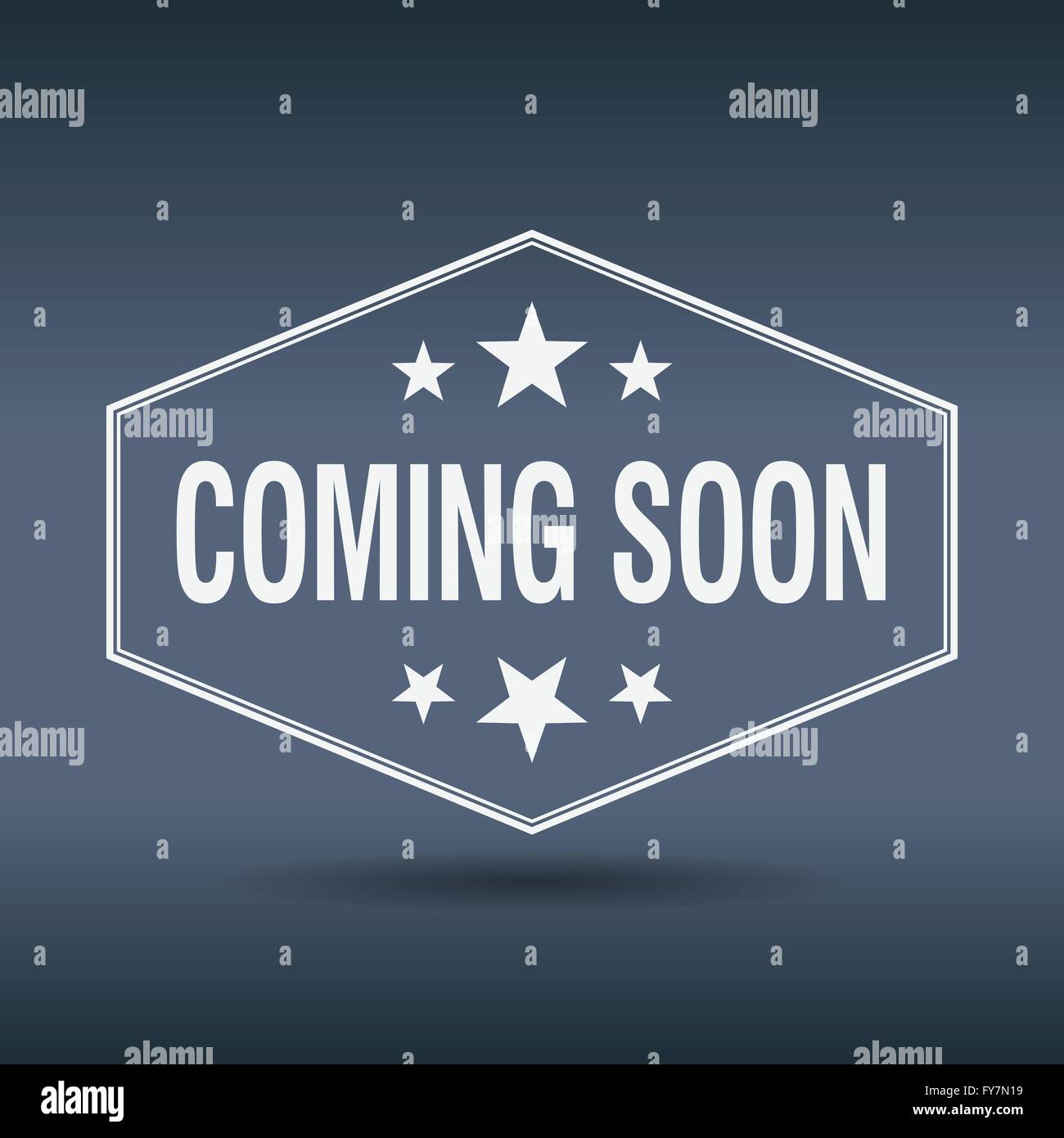 coming soon hexagonal white vintage retro style label Stock Vector ...