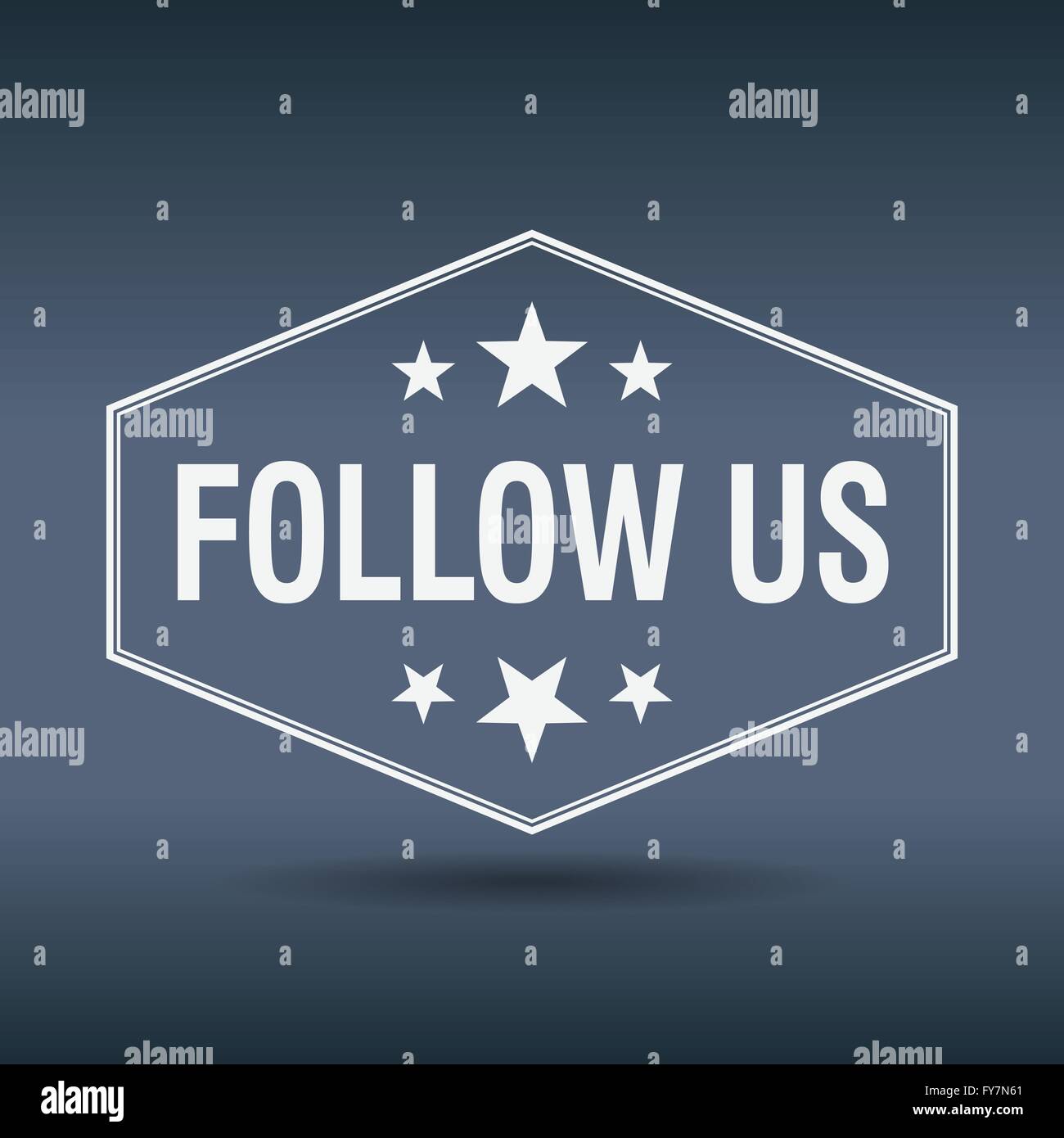 follow us hexagonal white vintage retro style label Stock Vector Image ...
