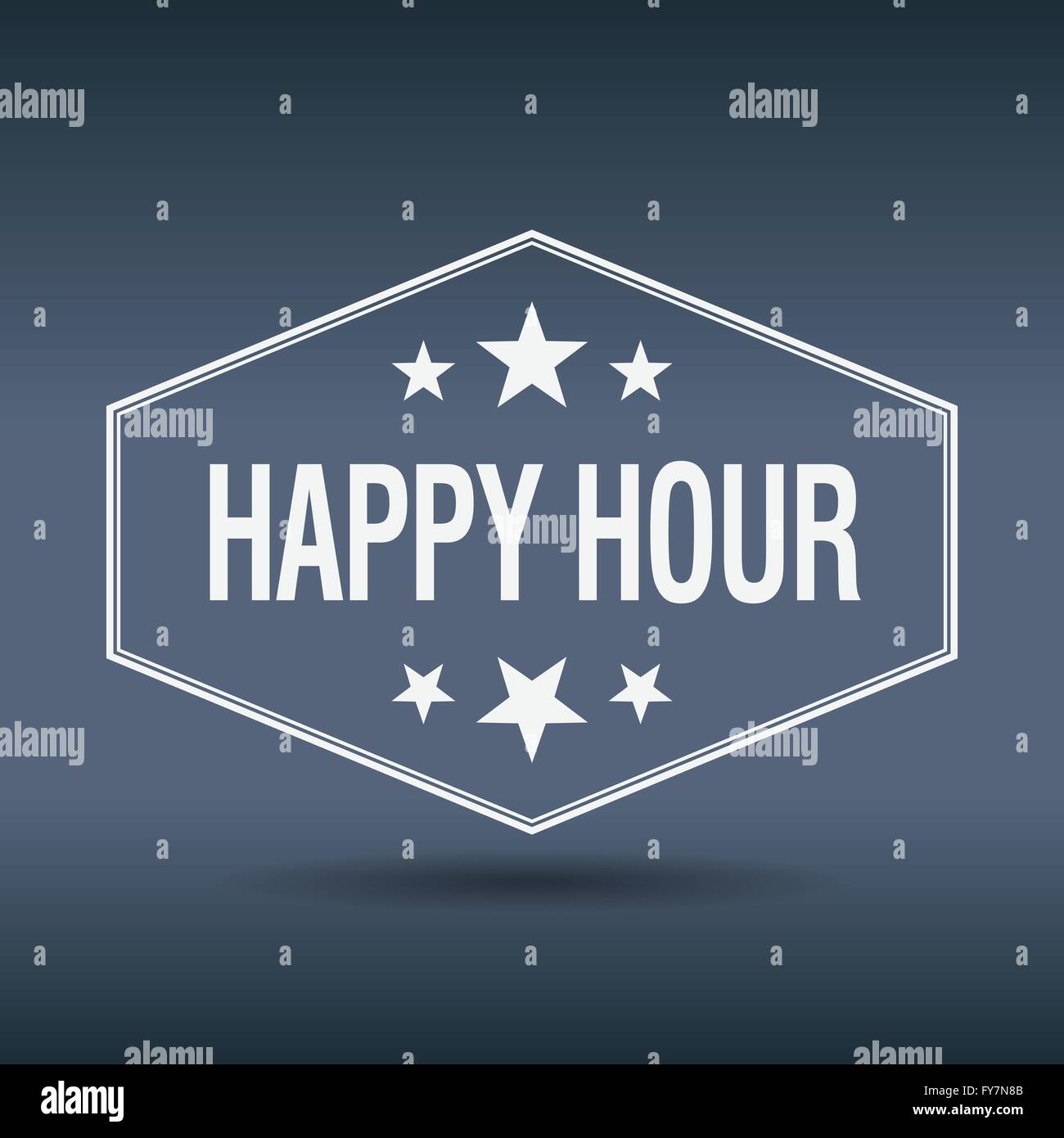 happy hour hexagonal white vintage retro style label Stock Vector Image ...