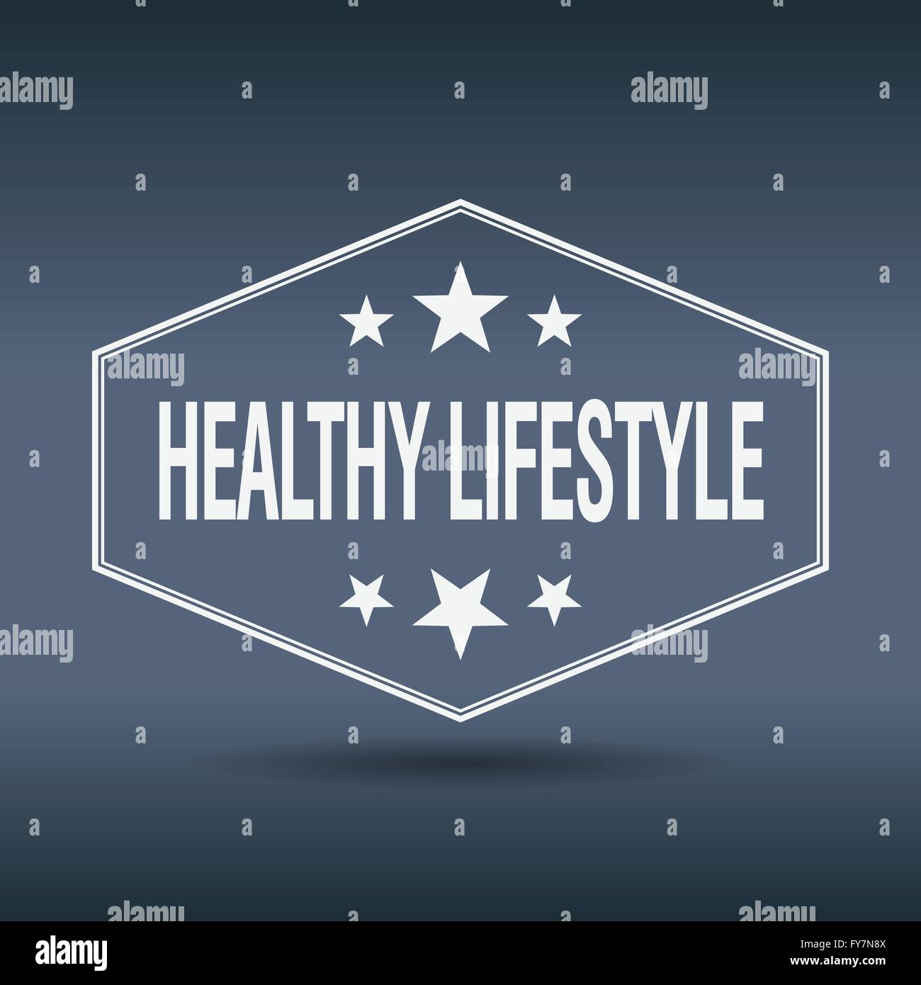 healthy lifestyle hexagonal white vintage retro style label Stock ...