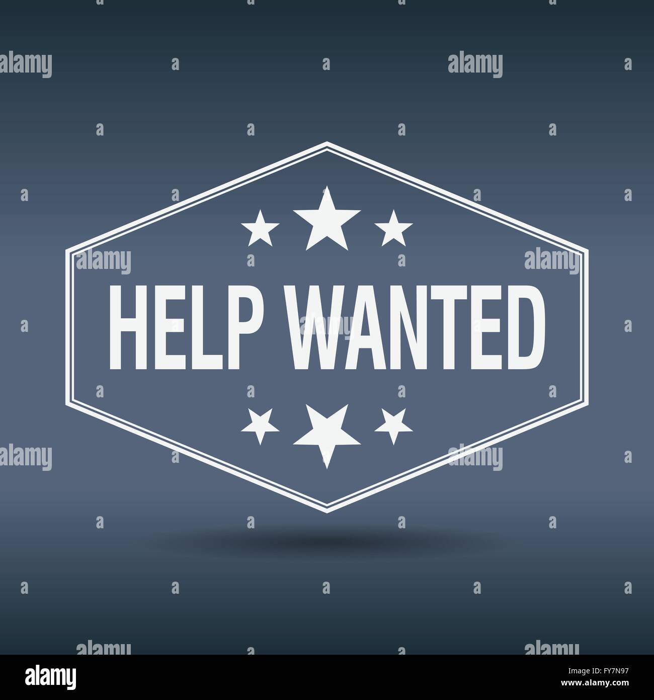 help wanted hexagonal white vintage retro style label Stock Vector ...