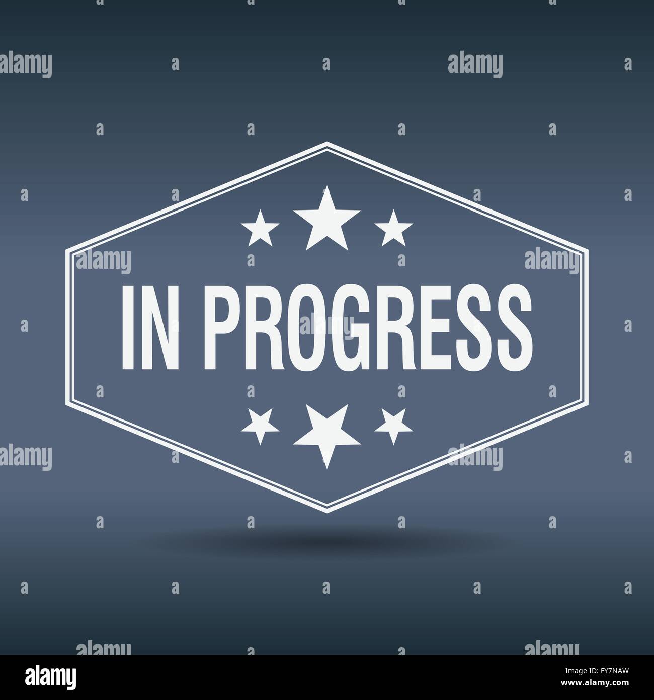 in progress hexagonal white vintage retro style label Stock Vector ...