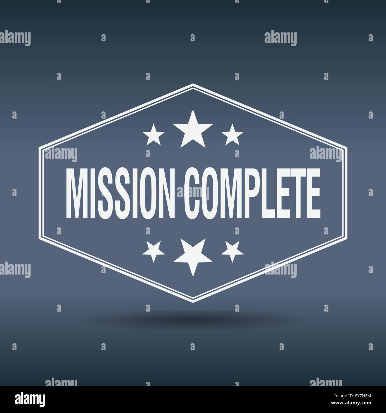 mission complete hexagonal white vintage retro style label Stock Vector ...
