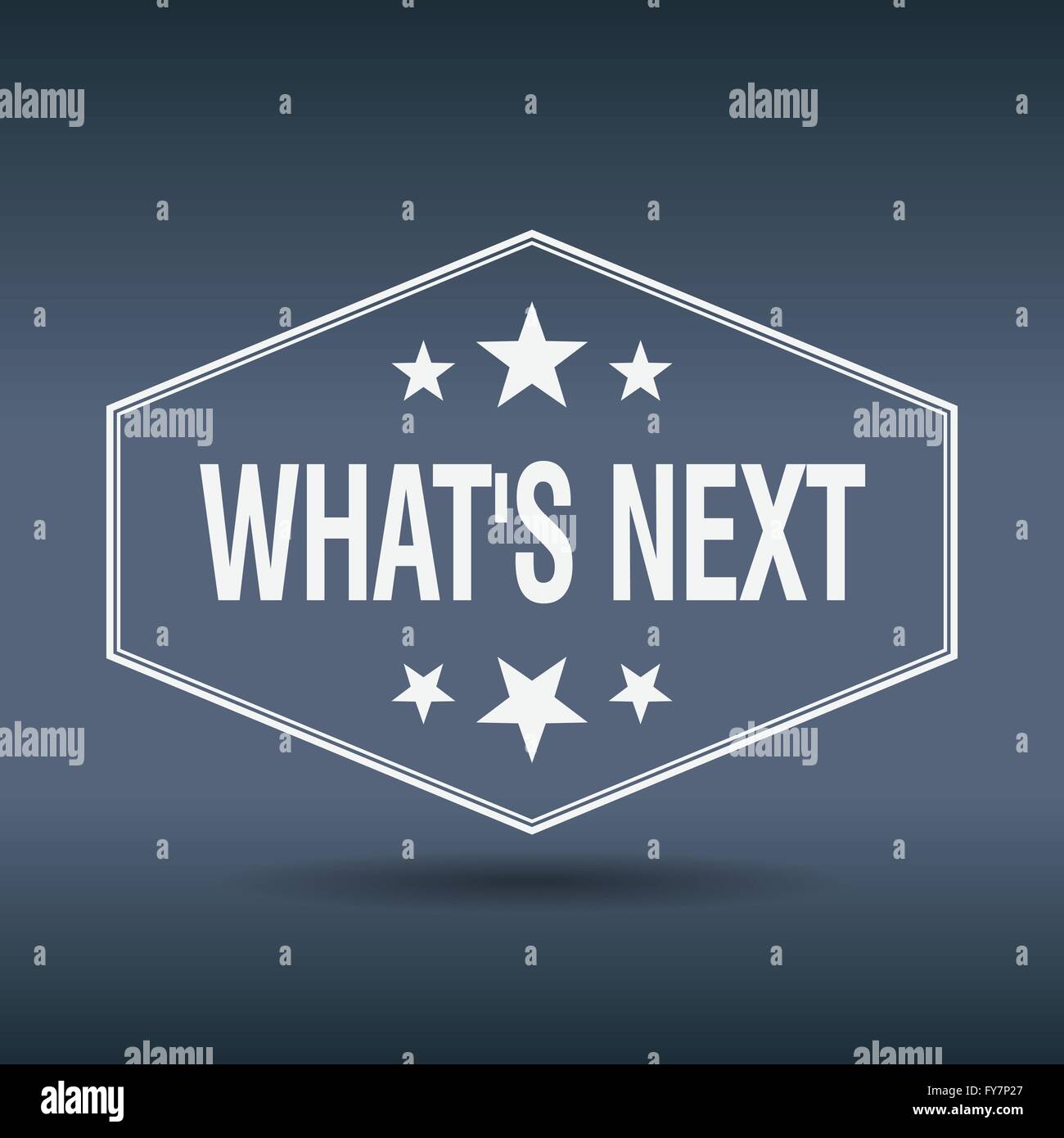 what's next hexagonal white vintage retro style label Stock Vector ...