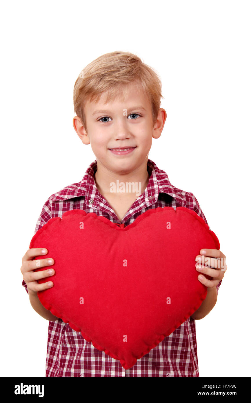 boy with big red heart Stock Photo - Alamy