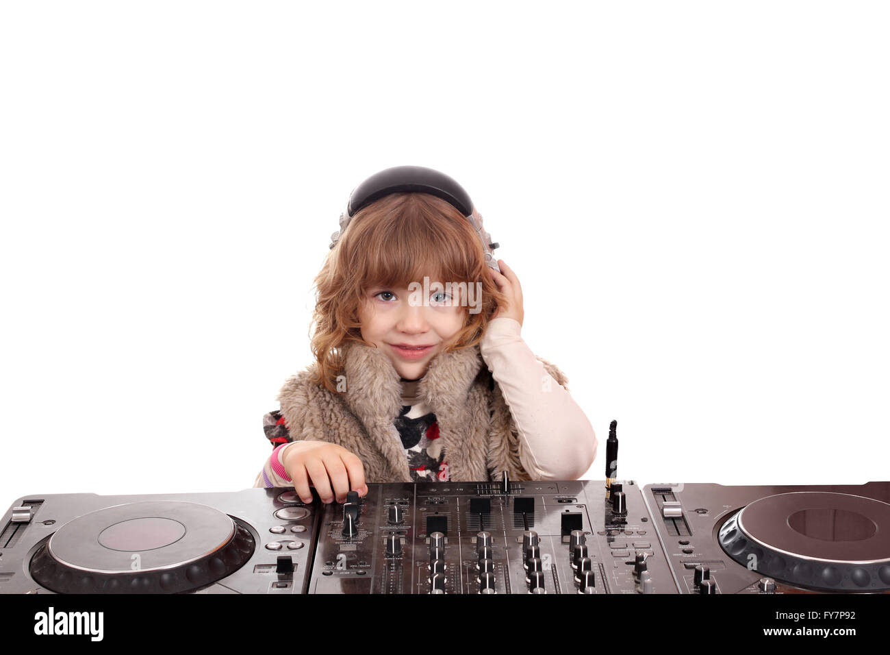 little girl dj with turntables Stock Photo - Alamy