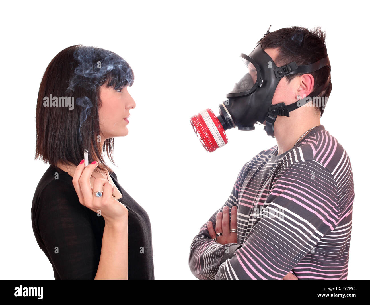 man with gas mask protects against tobacco smoke Stock Photo - Alamy