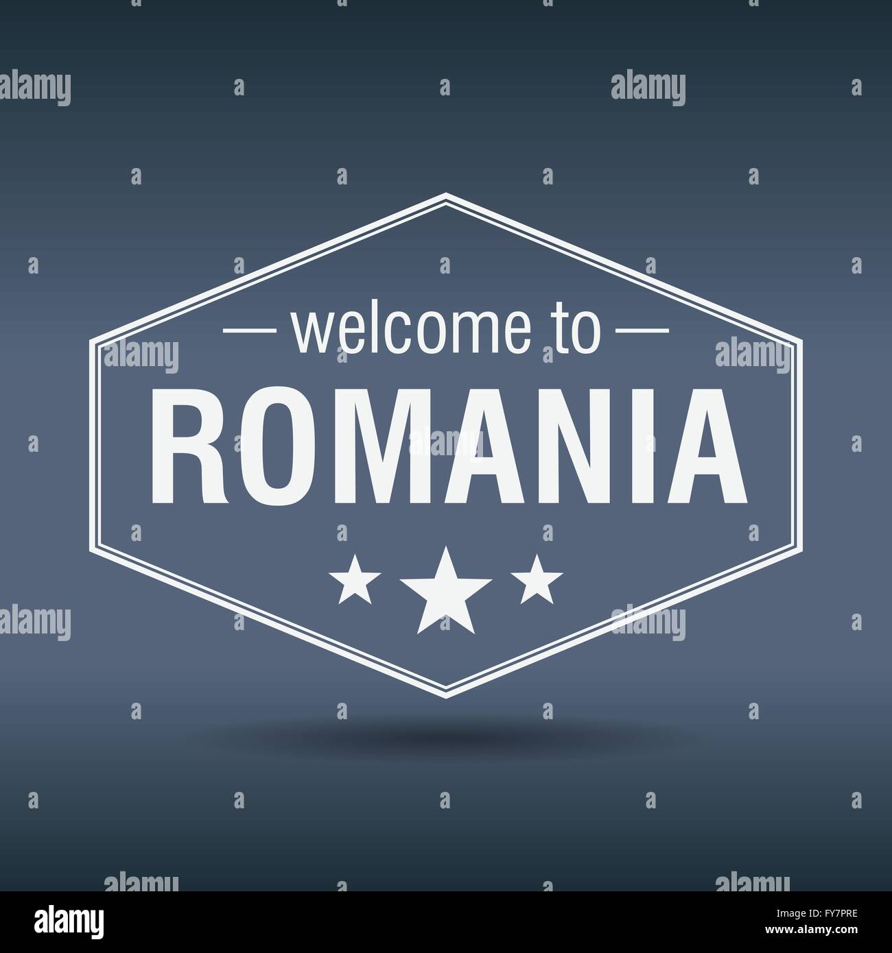 welcome to Romania hexagonal white vintage label Stock Vector Image ...