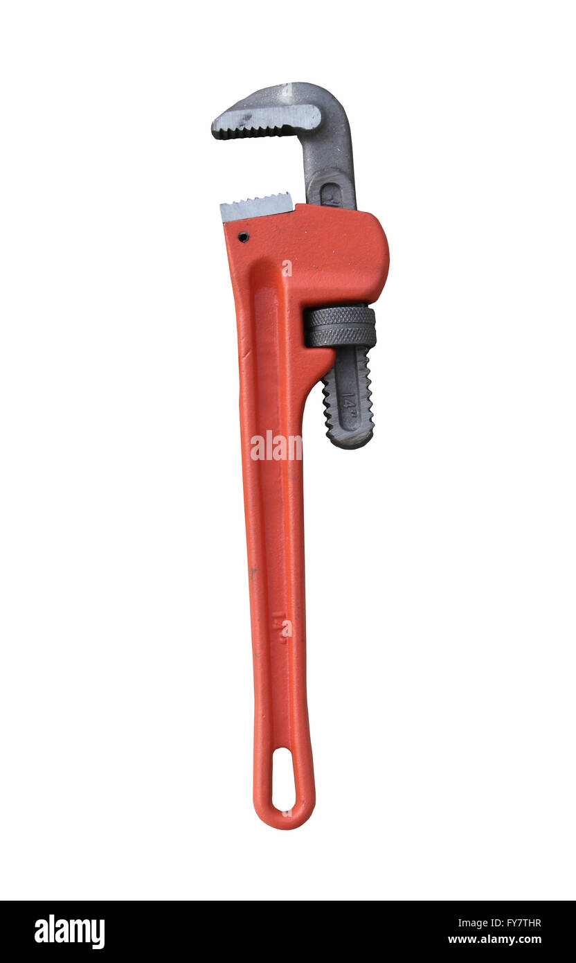 Red Pipe Wrench isolated over a white background Stock Photo - Alamy