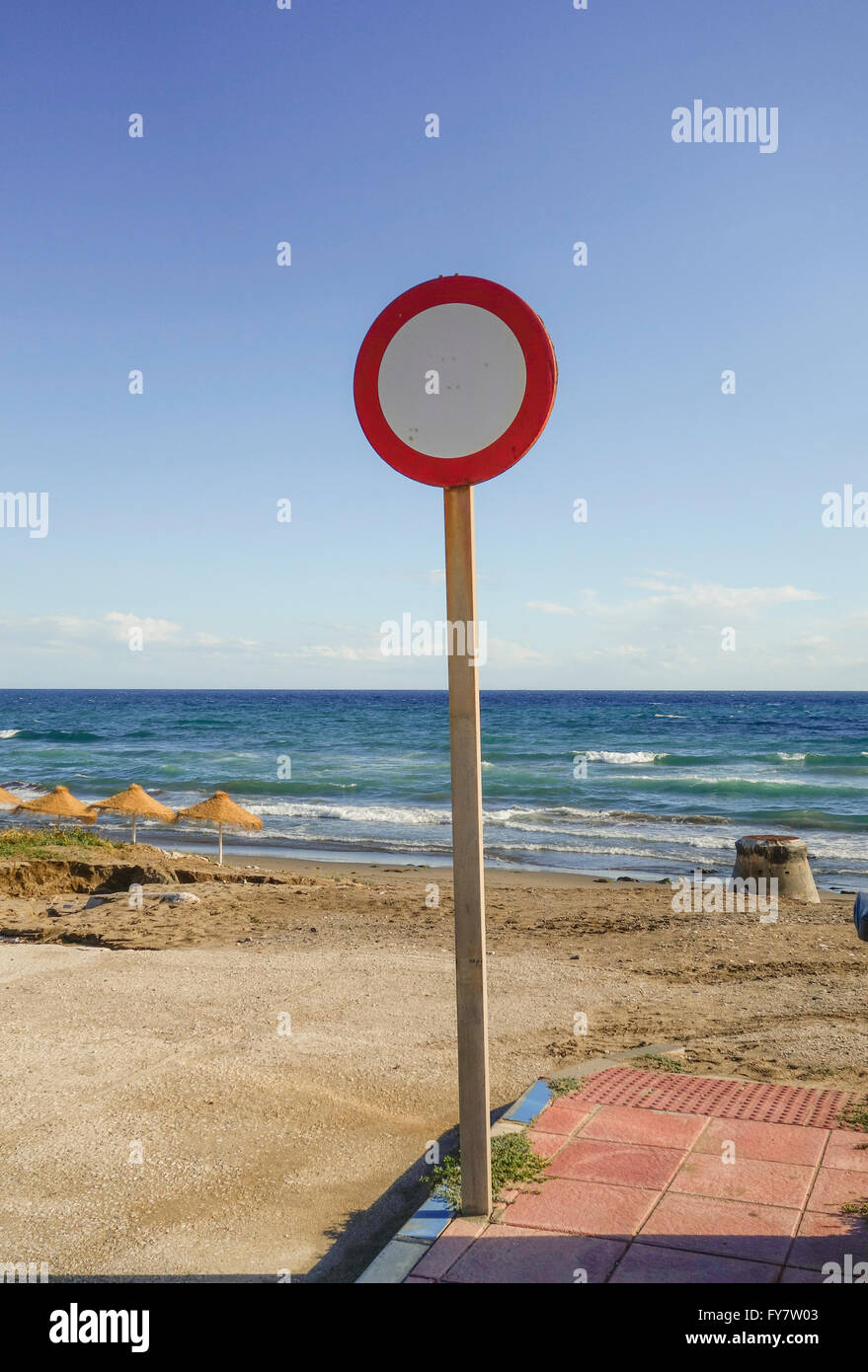 No entry sign, no vehicular traffic to the beach, Marbella, Spain Stock ...
