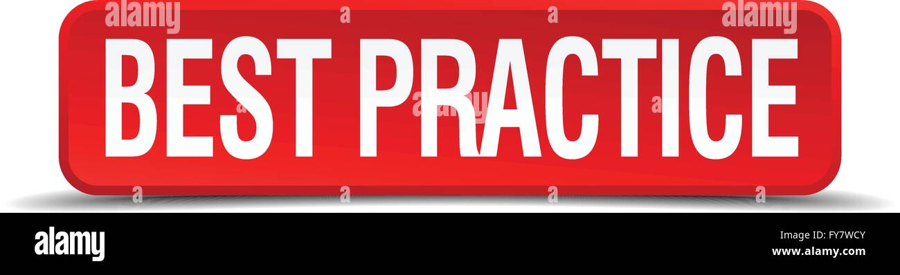 best practice red three-dimensional square button isolated on white ...