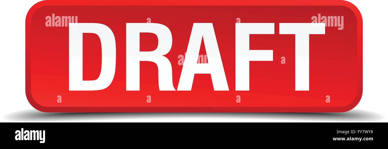 Draft red 3d square button isolated on white background Stock Vector ...