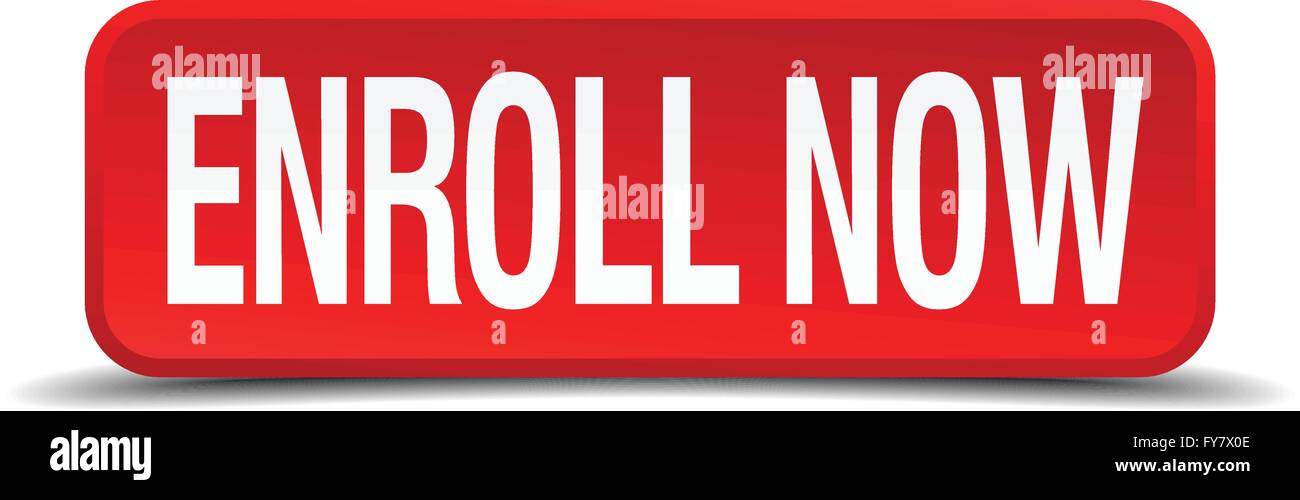 Enroll now red 3d square button isolated on white background Stock ...