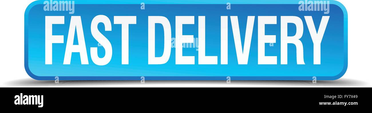 fast delivery blue 3d realistic square isolated button Stock Vector ...