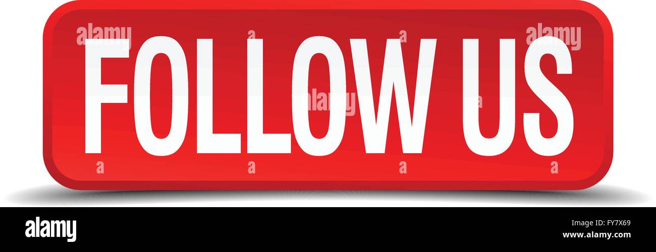 Follow us red 3d square button isolated on white background Stock ...