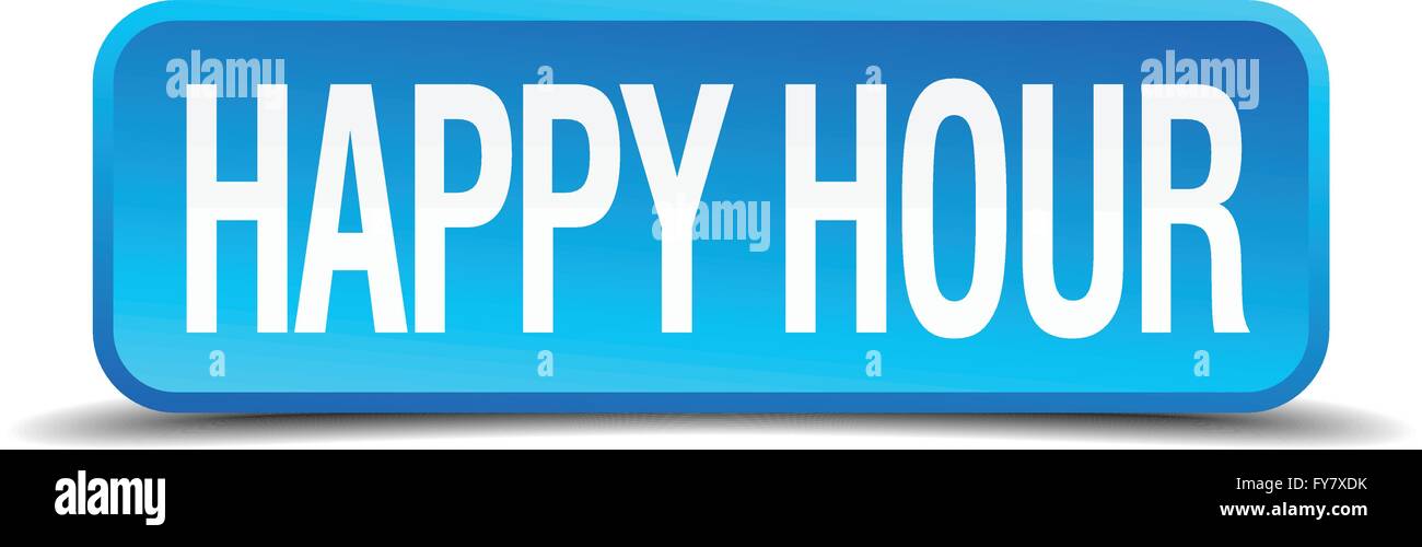 Happy hour blue 3d realistic square isolated button Stock Vector Image ...