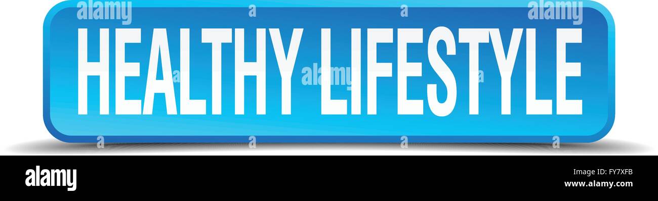 healthy lifestyle blue 3d realistic square isolated button Stock Vector ...