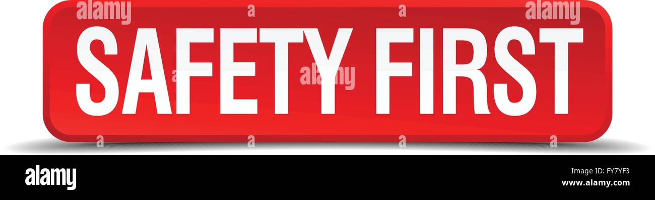safety first red 3d square button isolated on white Stock Vector Image ...