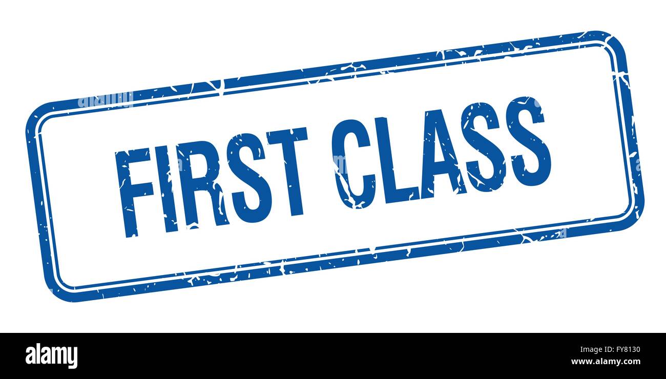 first class blue square grungy vintage isolated stamp Stock Vector ...