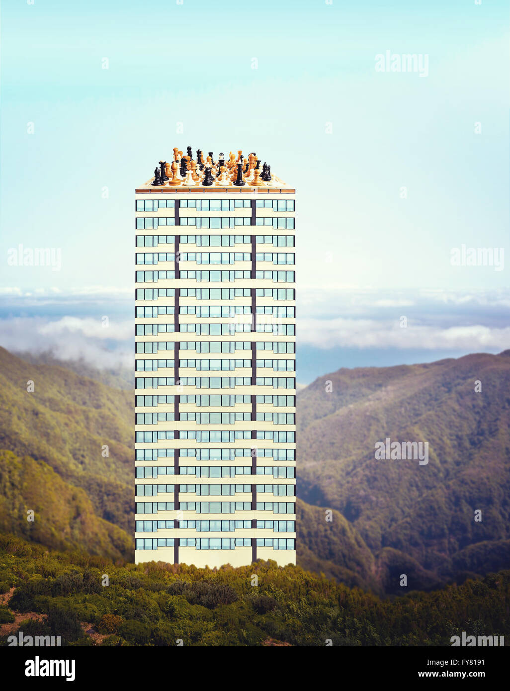 Chess figures on the building Stock Photo - Alamy