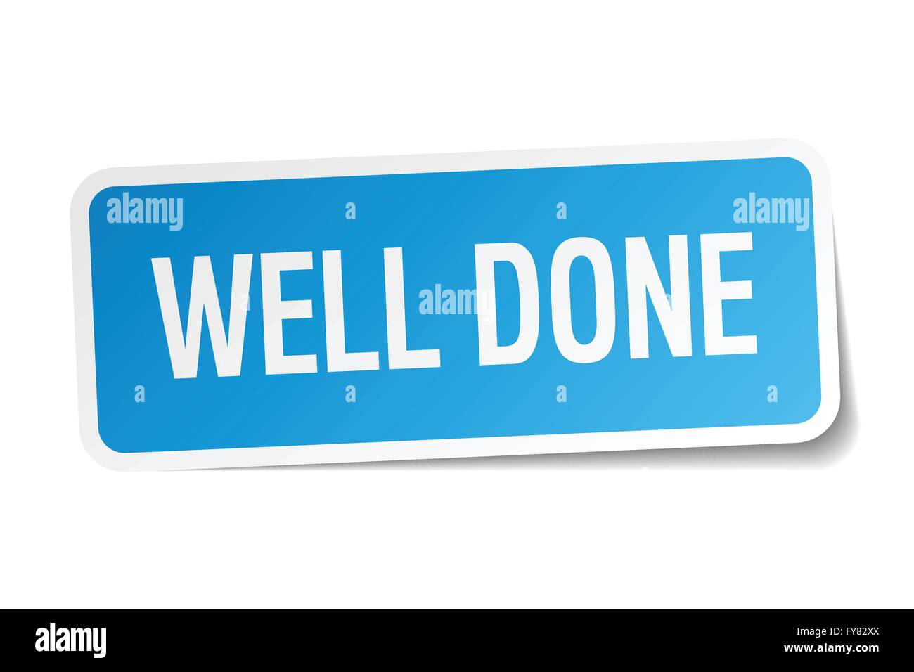 well done blue square sticker isolated on white Stock Vector Image ...