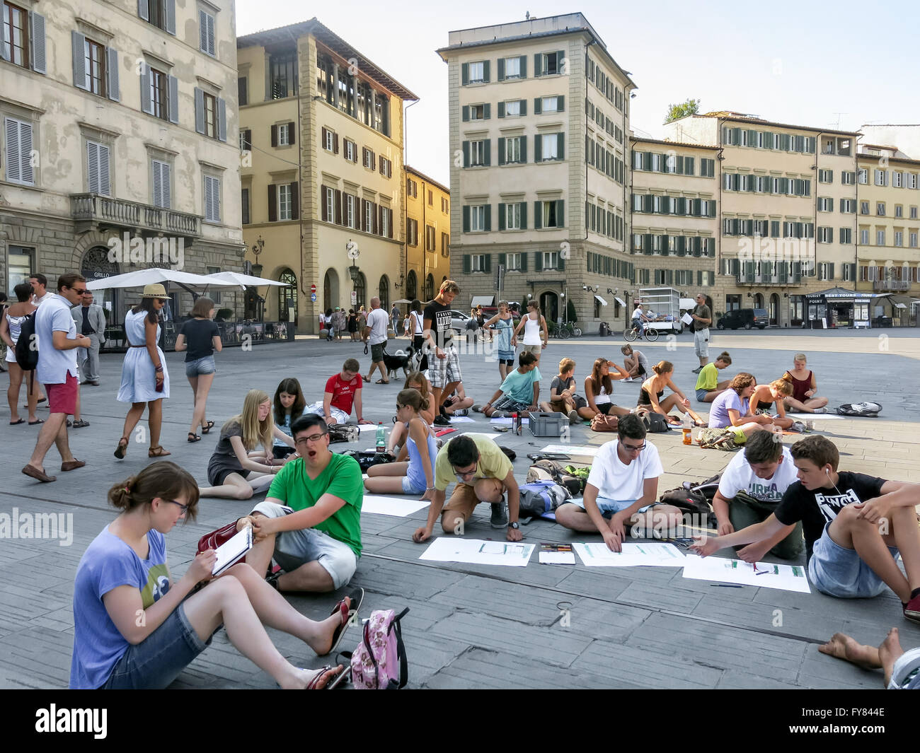 Students art drawing on Piazza Santa Maria Novella, Florence, Tuscany ...