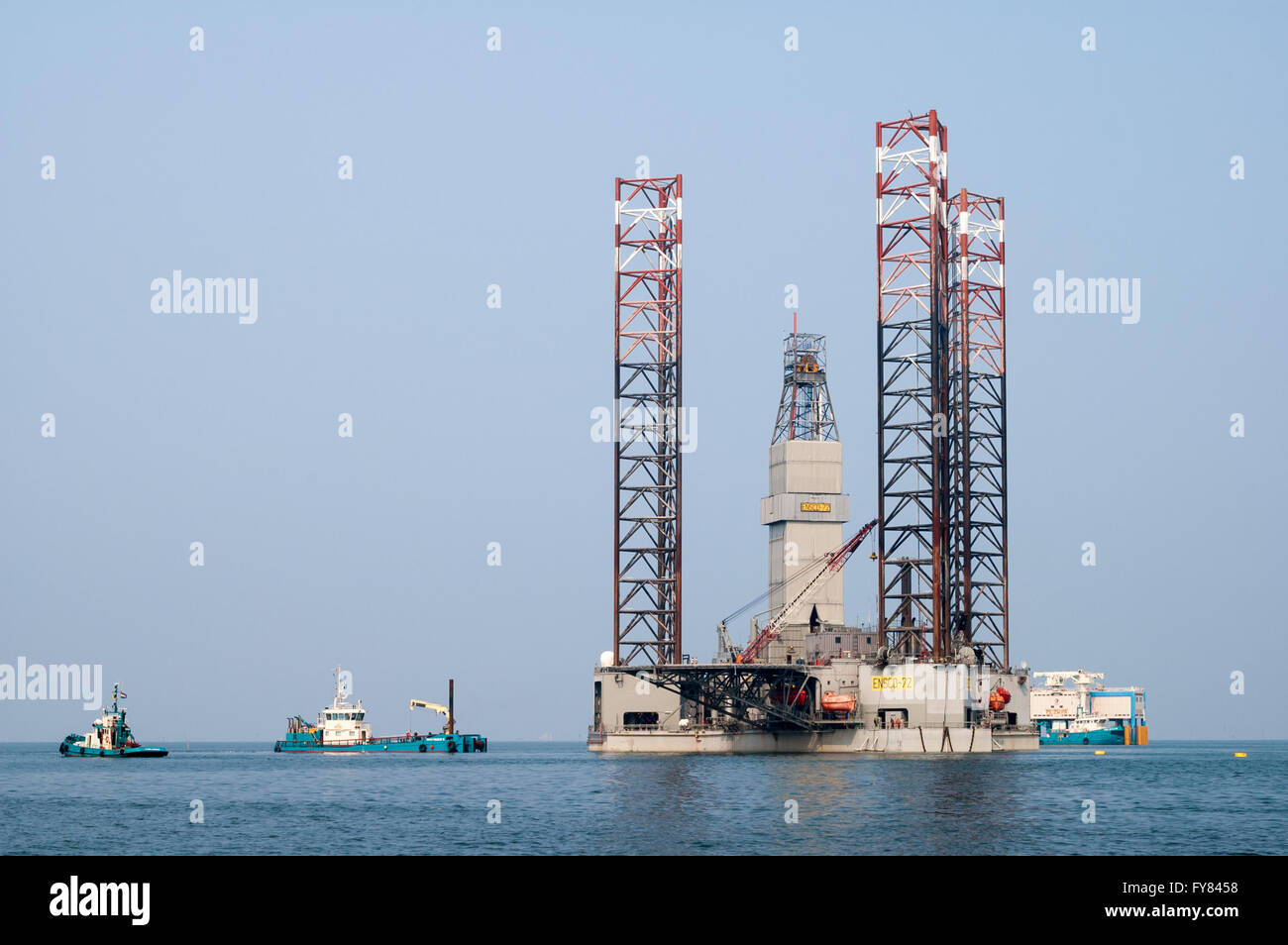 Part of offshore gas exploration rig in Waddensea, Friesland ...