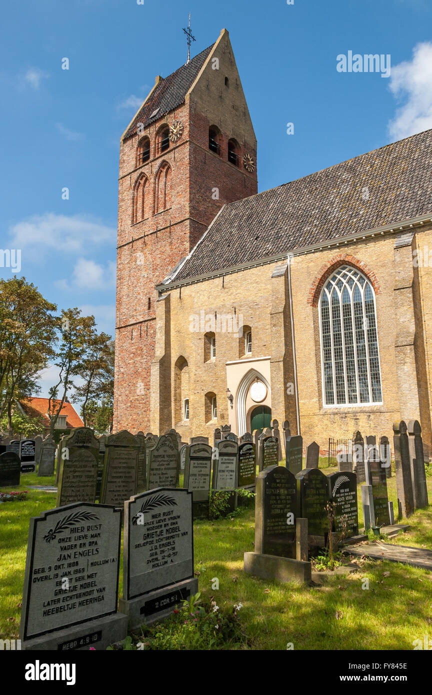 Old protestant church and cemetery in Hollum village on the West ...