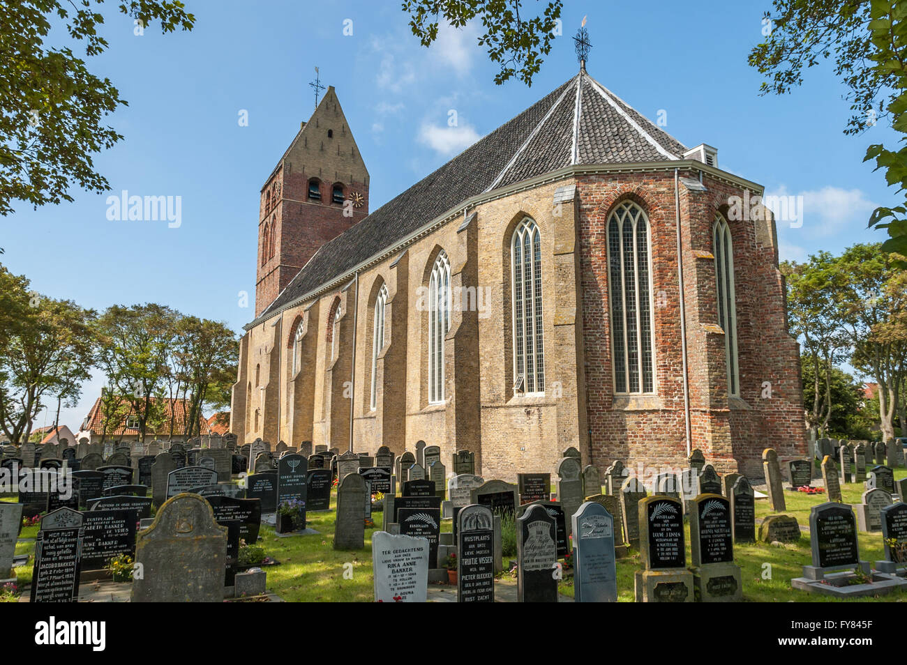 Old protestant church and cemetery in Hollum village on the West ...
