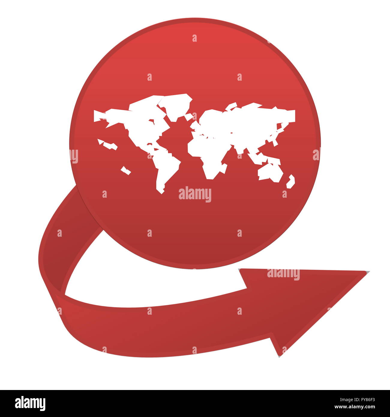 Red worldmap arrow button isolated in white background Stock Photo - Alamy