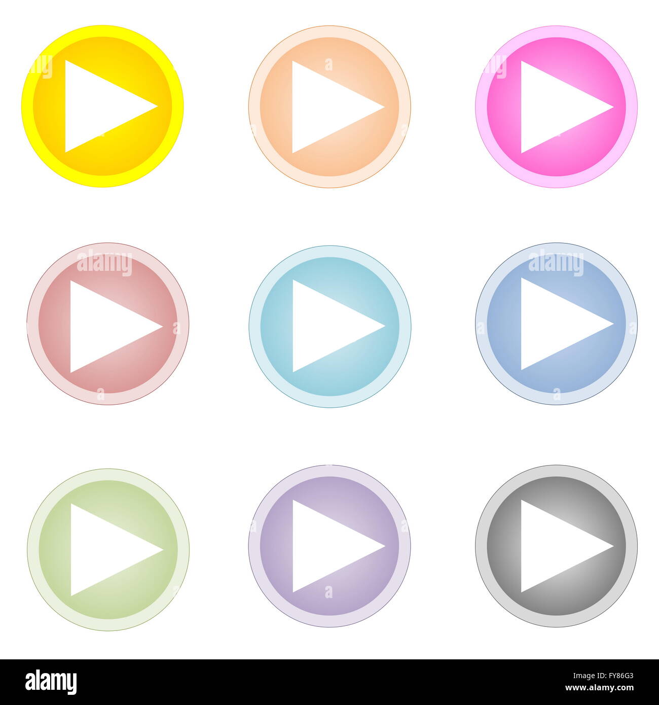 Set of nine colorful play buttons isolated in white background Stock ...