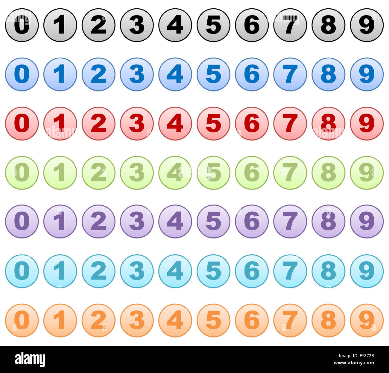 Set of colorful numbers in circle shapes isolated in white background ...