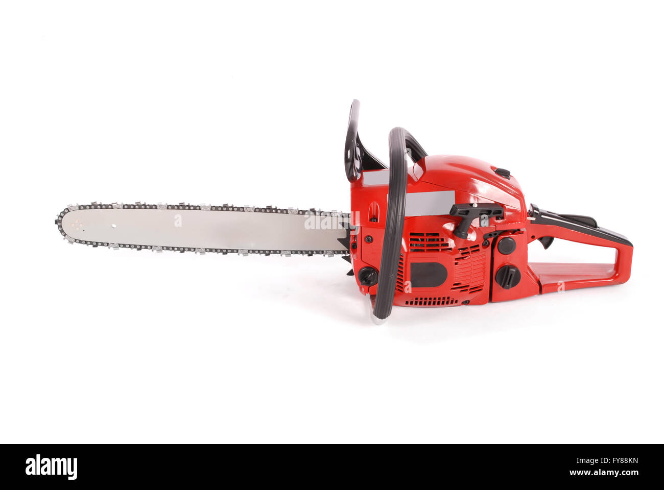 Red professional chainsaw isolated on white background Stock Photo - Alamy