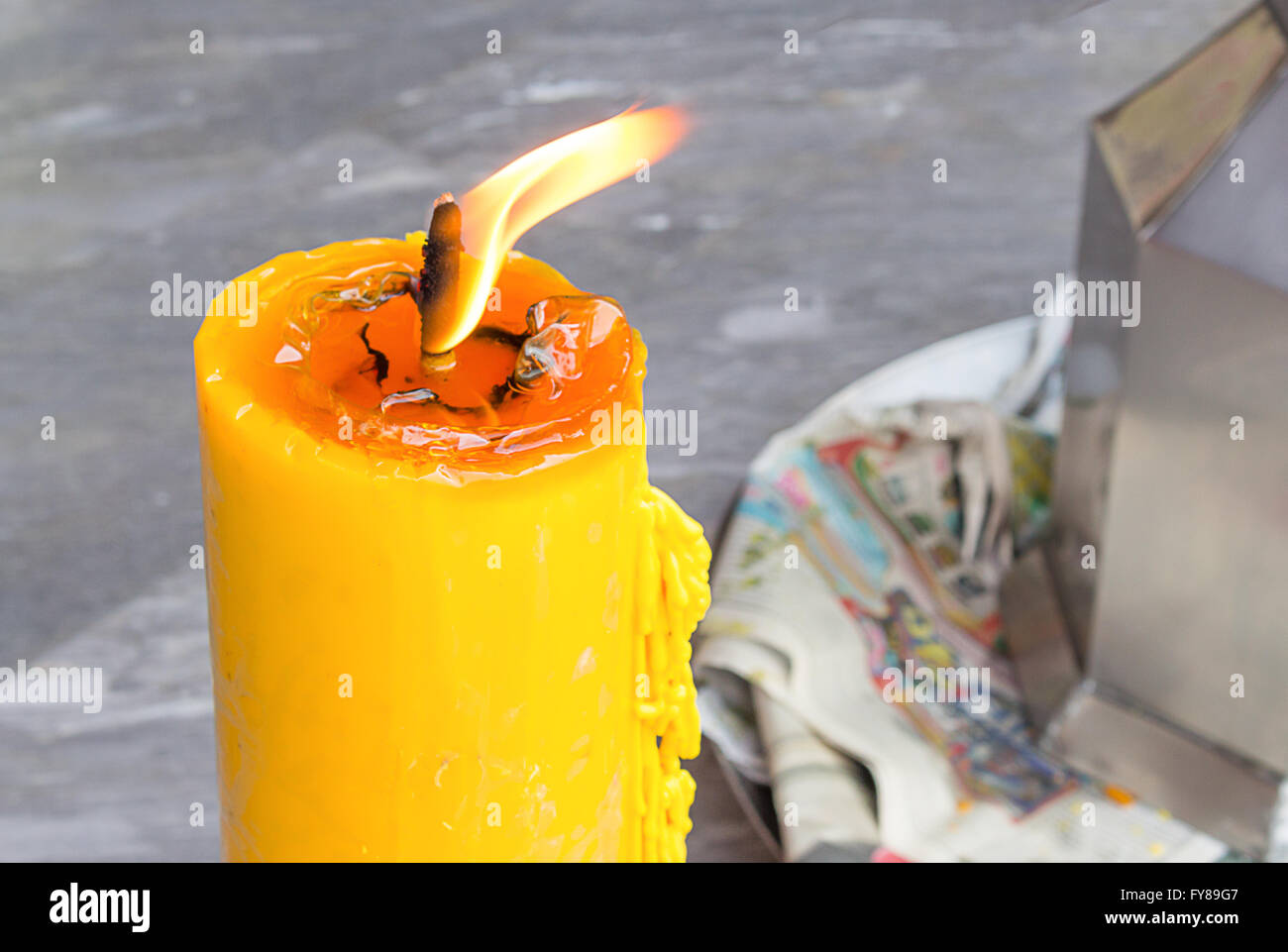 Closeup Big Chinese candles yellow in temple Stock Photo - Alamy