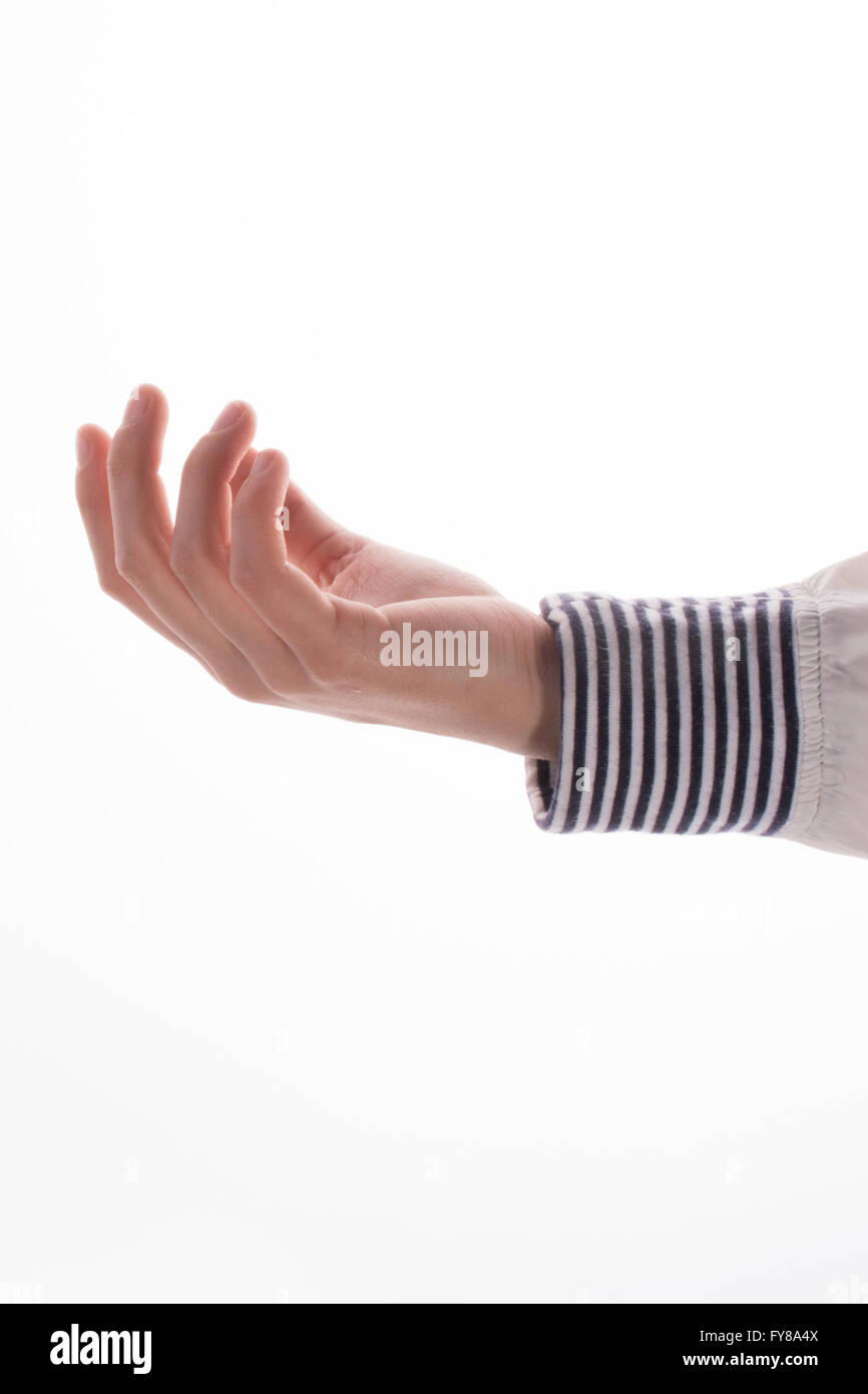 Hand making a gesture on a white background Stock Photo - Alamy