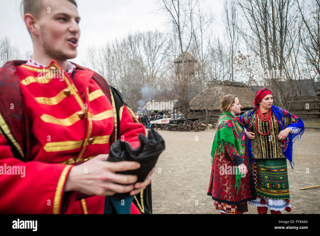 People dressed in the traditional costumes celebrate Maslenitsa in ...