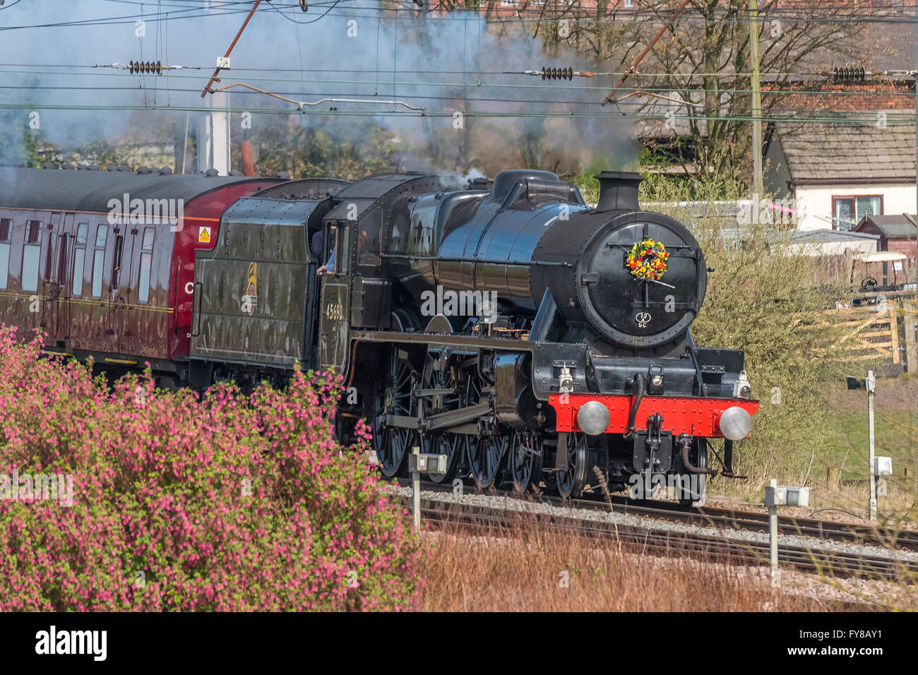 LMS Jubilee Class 6P 4-6-0 no 45690 Leander steam locomotive at speed ...