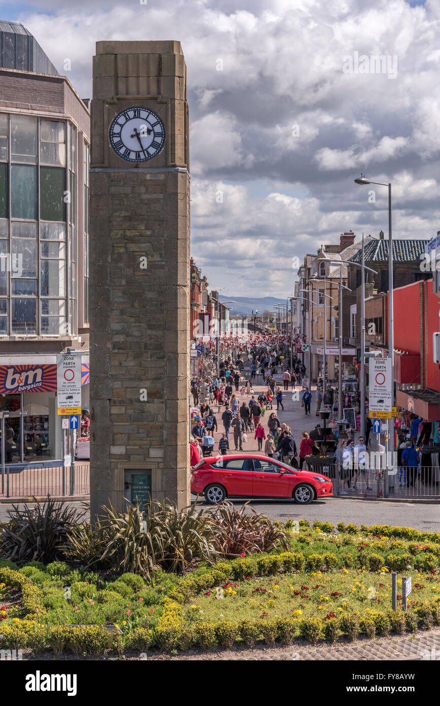 Rhyl town centre clock tower and floral display in Denbighshire North ...