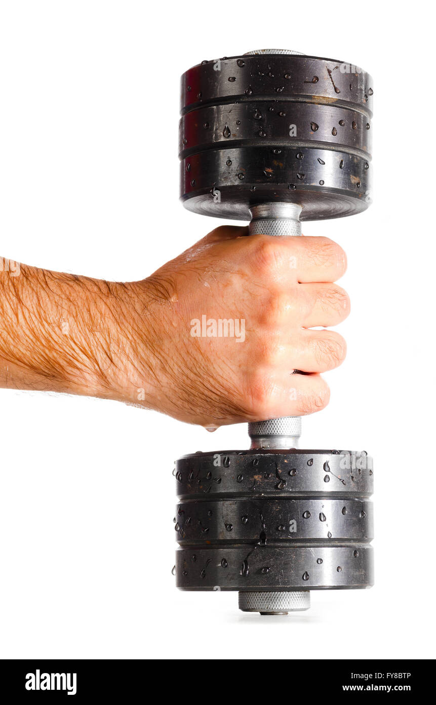 male hand with metal barbell Stock Photo - Alamy