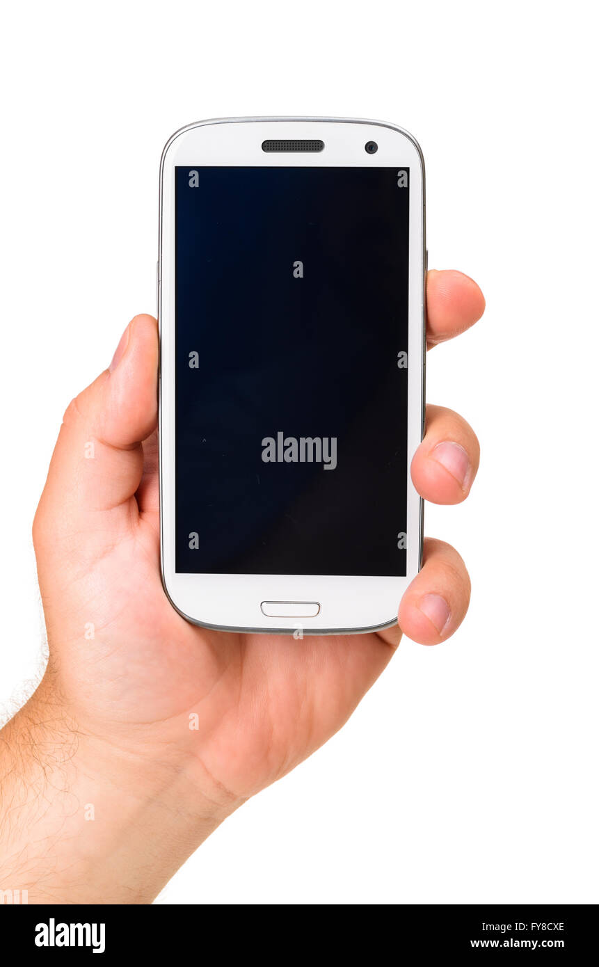 holding a modern touch screen phone Stock Photo - Alamy