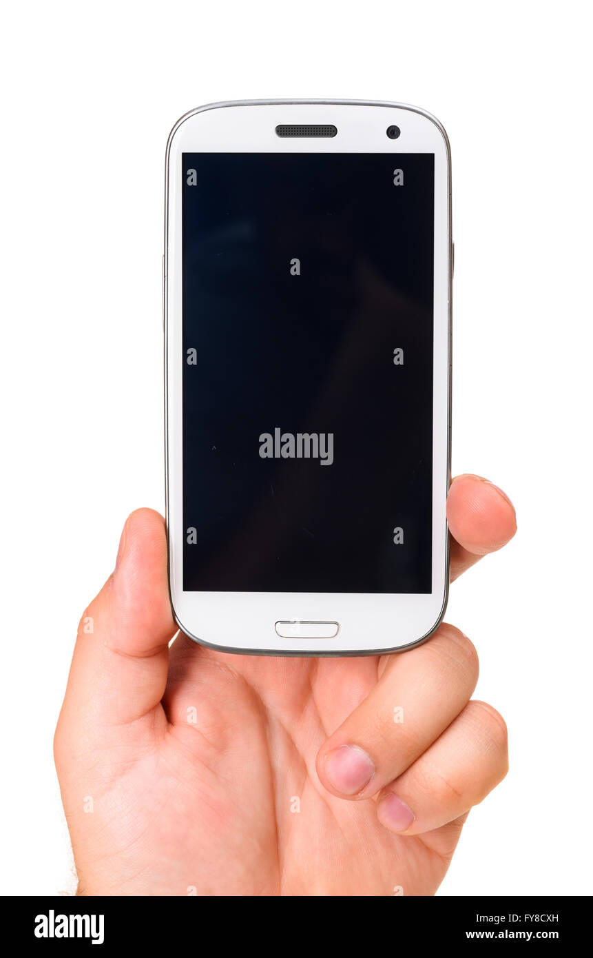 holding a modern touch screen phone Stock Photo - Alamy